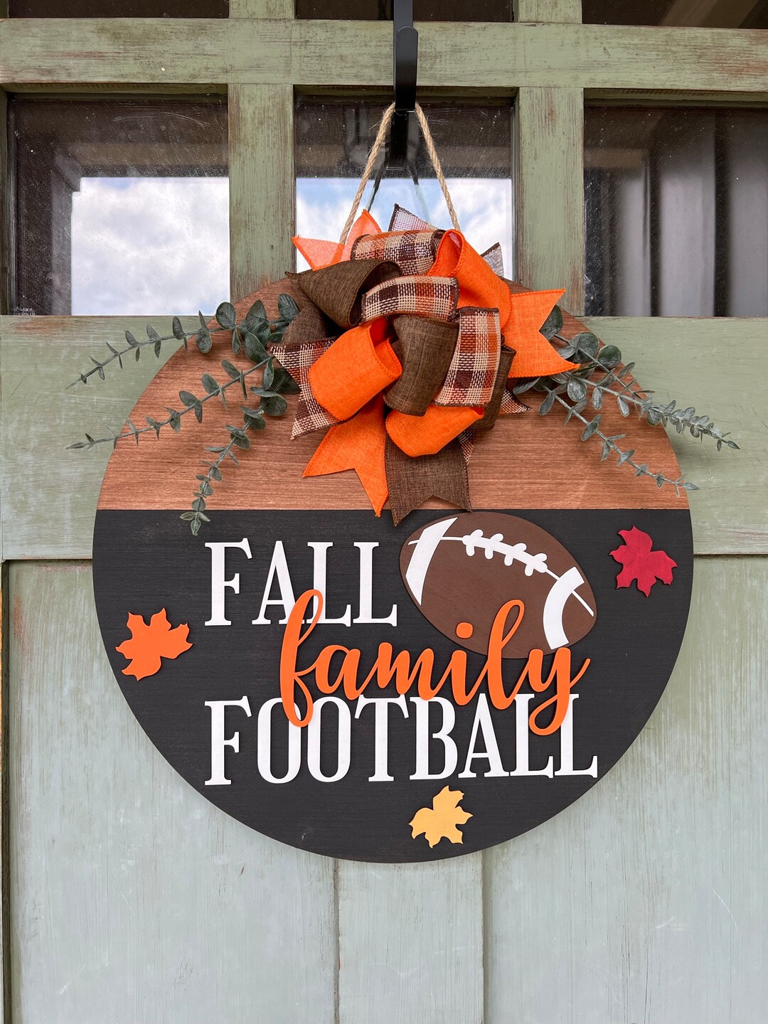Fall Front Door Decor, Fall Door Hanger, Football Door Wreath, Football ...
