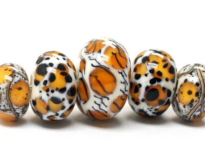 Handmade Glass Lampwork Bead Sets Five Graduated Animal Print Rondelle ...