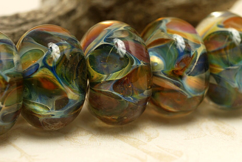 Handmade Glass Lampwork Bead Set Six Brownish Yellow - Etsy