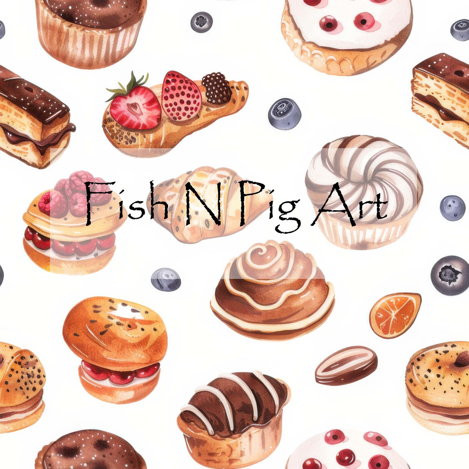 Watercolor Dessert Seamless Pattern| Bakery Background Print| Kitchen ...