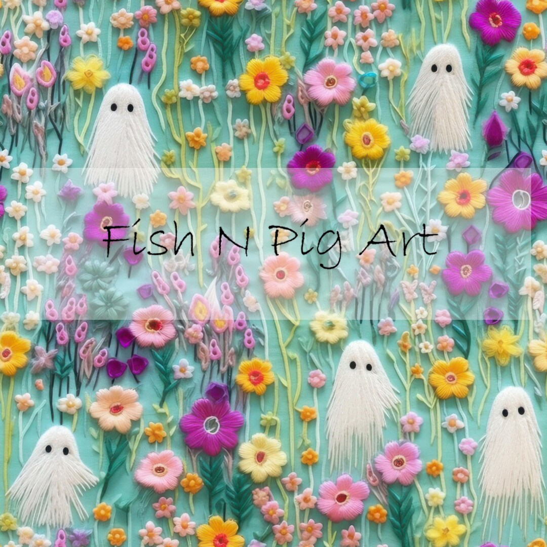 Trippy Ghost Embroidery Halloween Seamless Pattern| Halloween Spooky ...