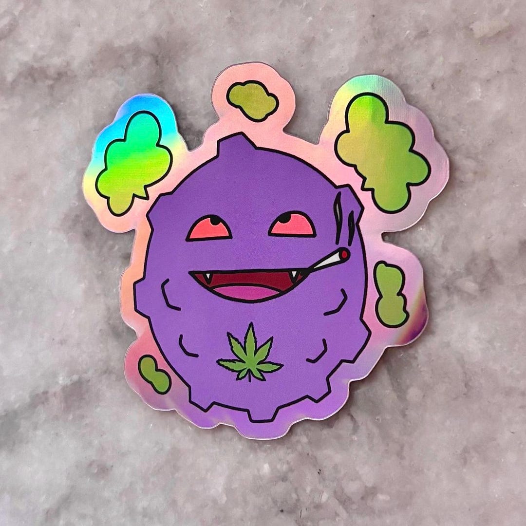 Holographic Koffing Smoking Weed Sticker for Waterbottles Laptops Nerdy ...
