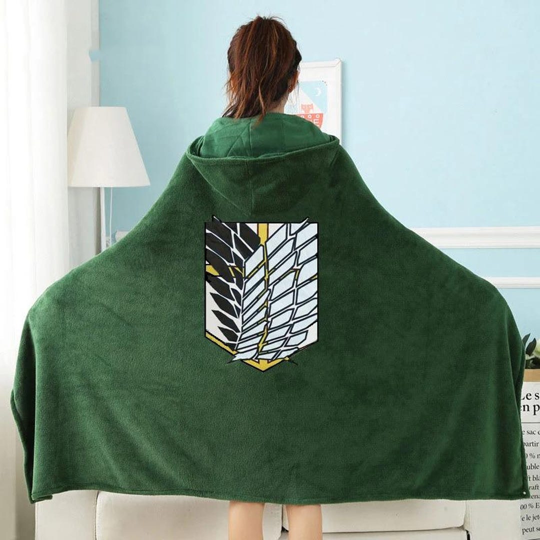 Attack on Titan Survey Corps Cloak Blanket, Eren Yeager Green Fleece ...