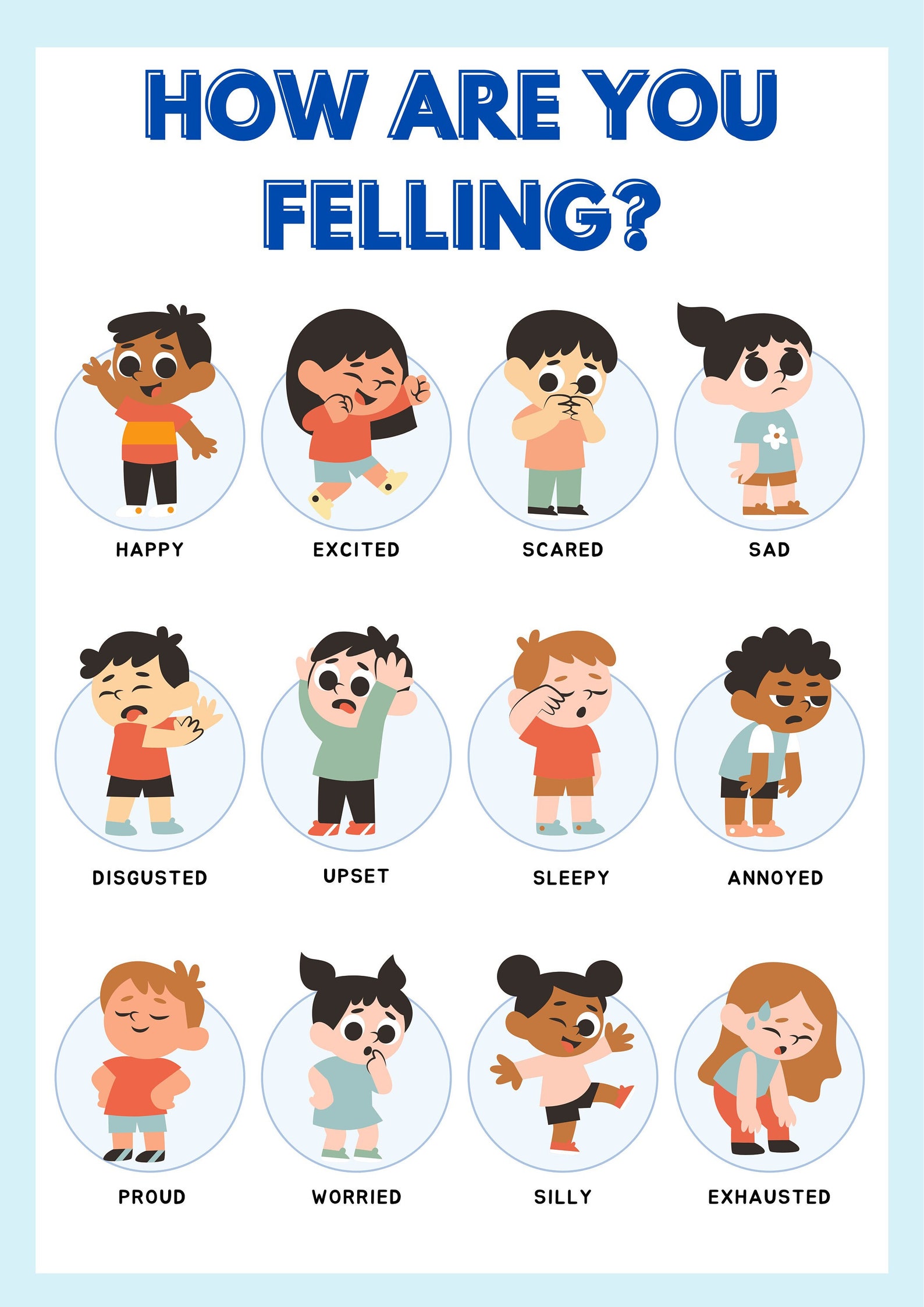 Feelings Poster for Kids, Feelings Chart for Kids, Printable Classroom ...