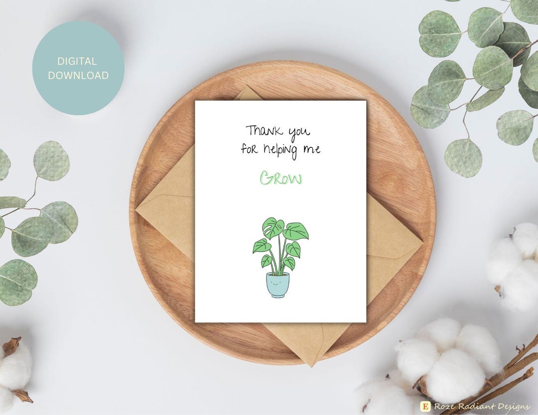 Thank You Card, Instant Digital Download, Plant-themed Appreciation ...
