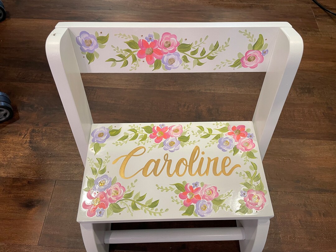 Personalized Chair Flip Step Stool Delicate Pink and Lavendar Floral ...