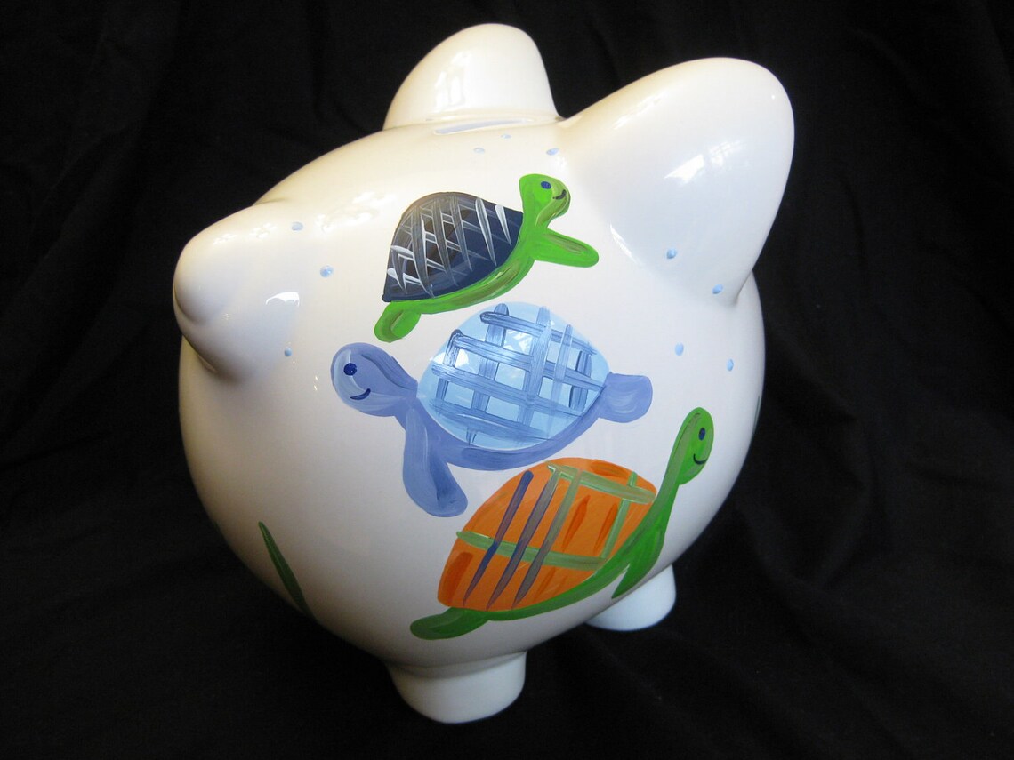 Hand Painted Personalized Piggy Bank Turtle Reef Sea Turtles - Etsy