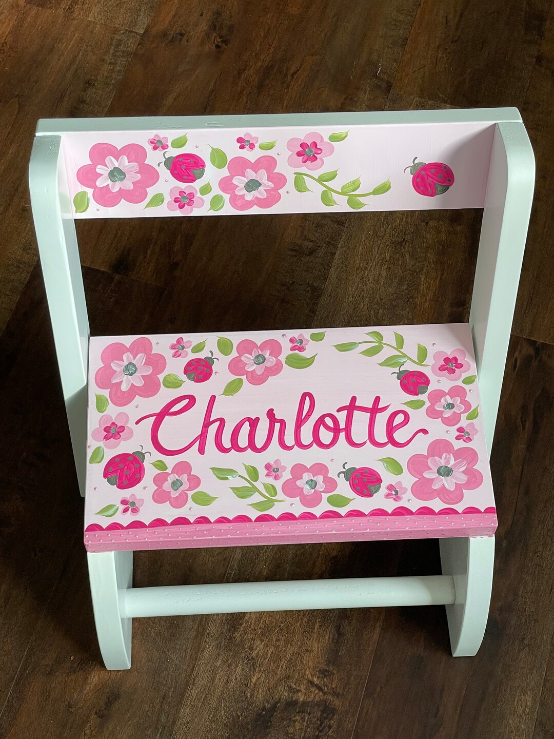 Personalized Chair Flip Step Stool Delicate Pink or Purple Floral ...