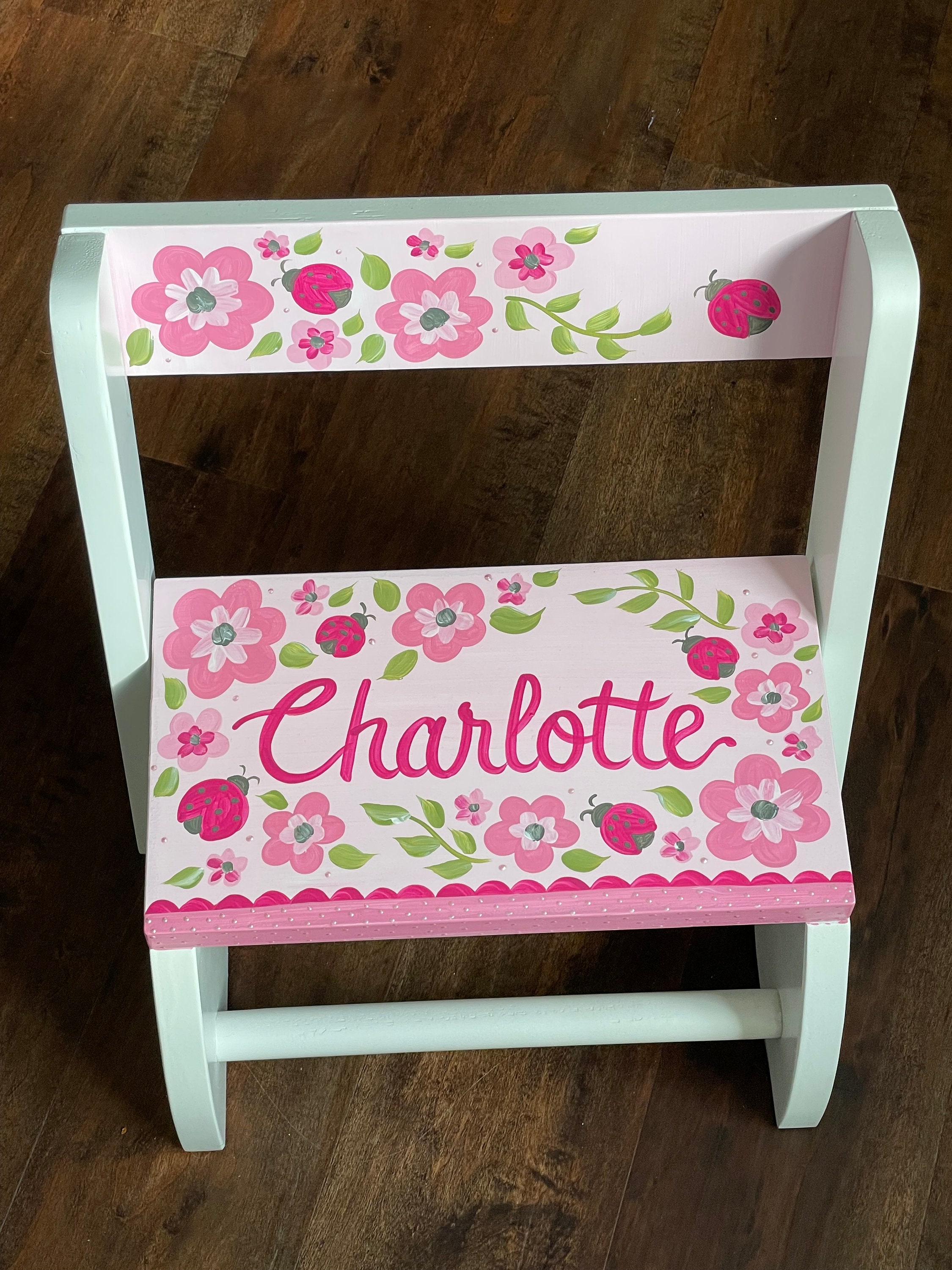 Personalized Chair Flip Step Stool Delicate Pink and Lavendar Floral ...