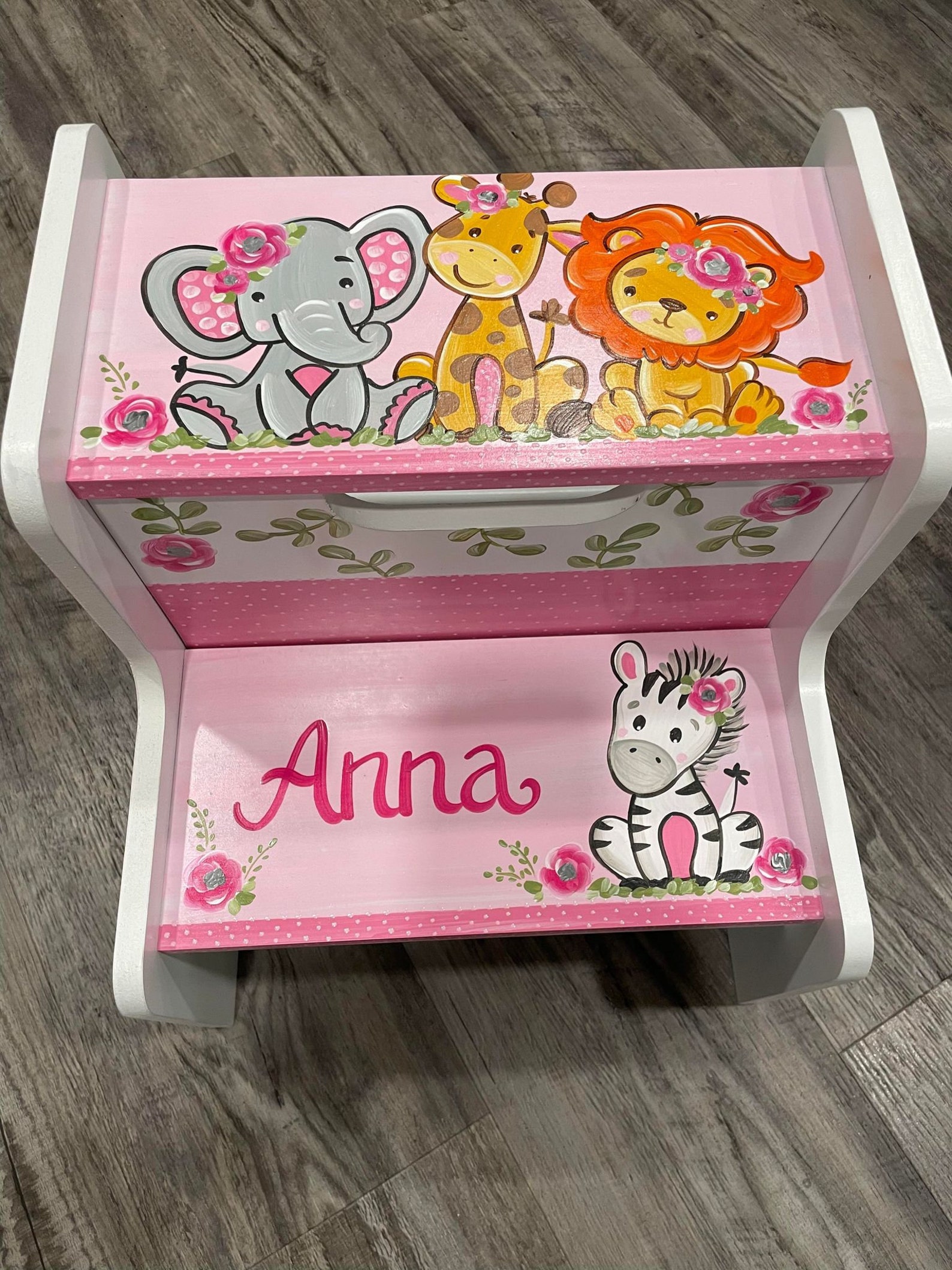 X-large Double Step Stool Pink Animal Safari - Etsy