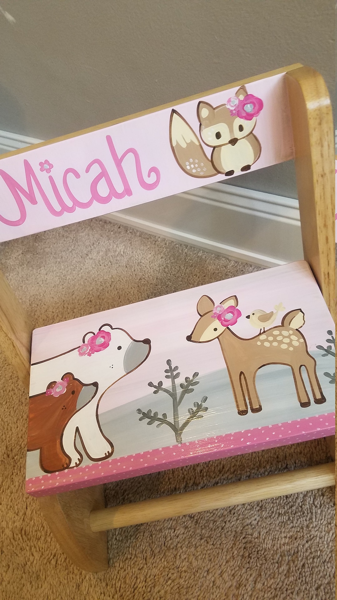 Personalized Chair Flip Step Stool Pink Bailey Bear - Etsy