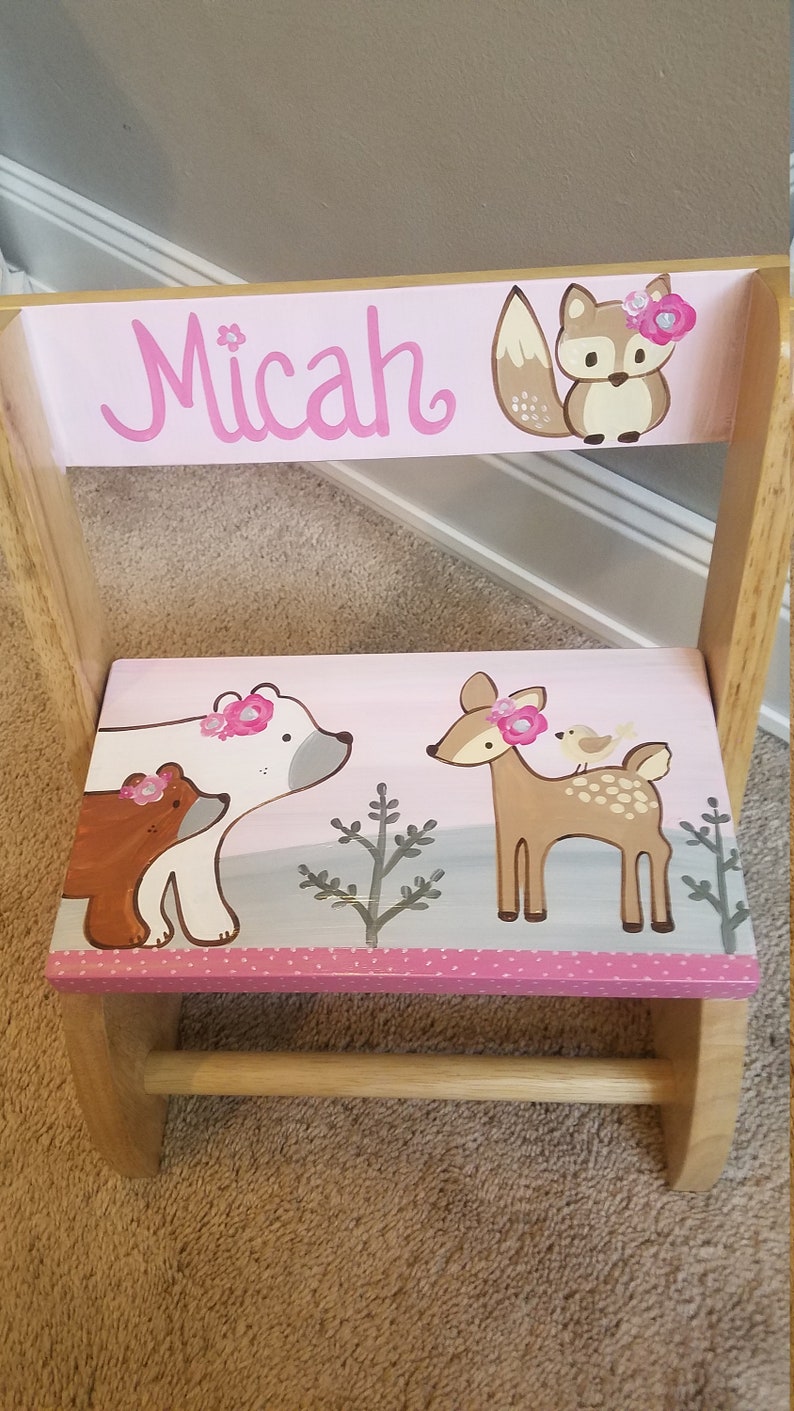 Personalized Chair Flip Step Stool Pink Bailey Bear - Etsy