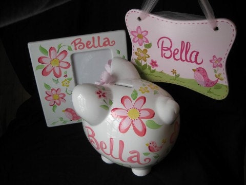 Piggy Bank Hand Painted Personalized Addison Bird | Etsy