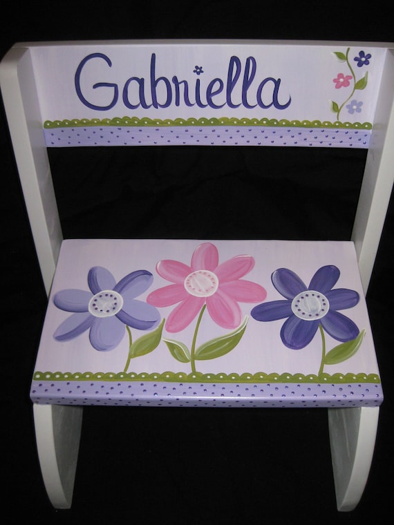 Personalized Chair Flip Step Stool Delicate Daisy Garden Lavendar Etsy