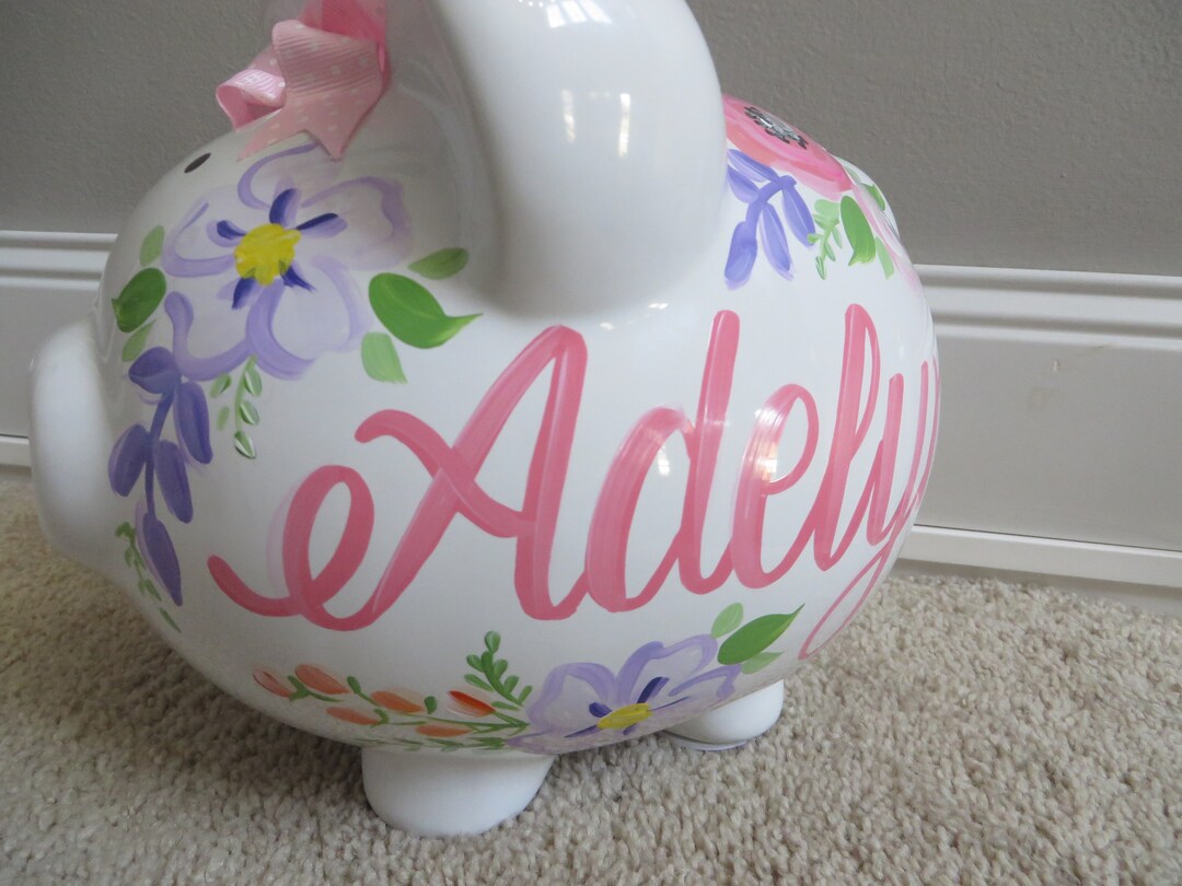 Personalized Piggy Bank Adeline Pretty Bright Floral - Etsy