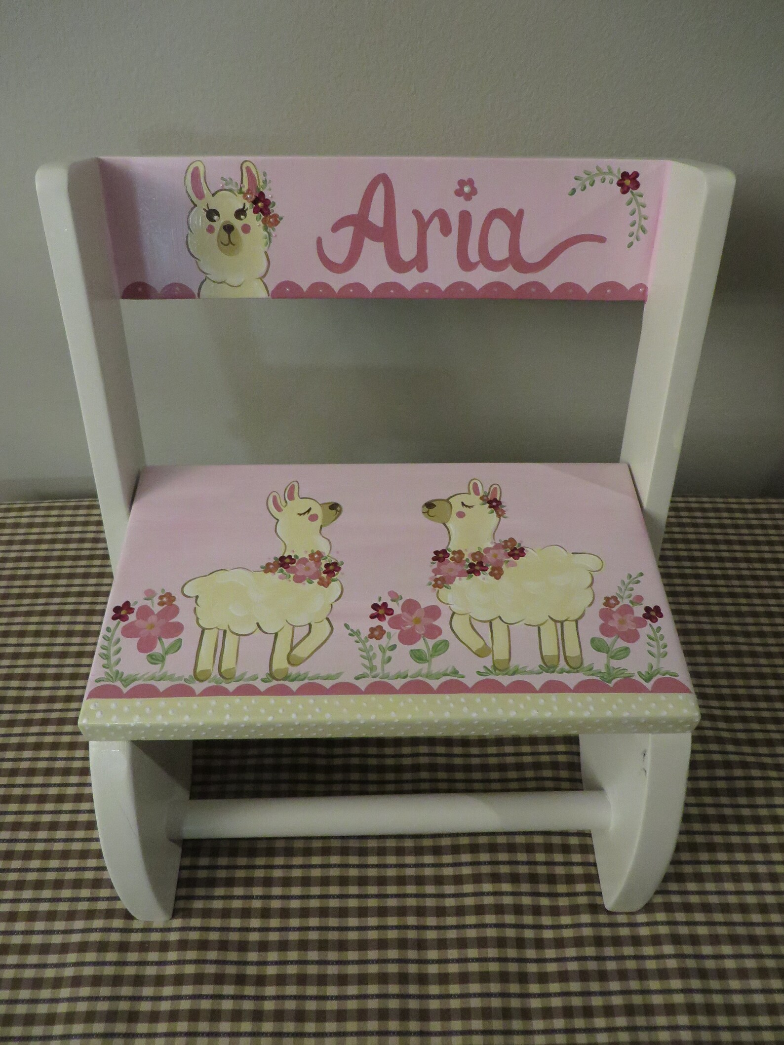 Personalized Chair Step Flip Stool Floral Llama | Etsy