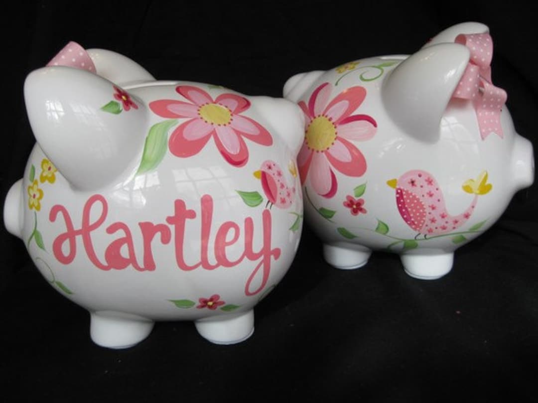 Piggy Bank Hand Painted Personalized Addison Bird - Etsy