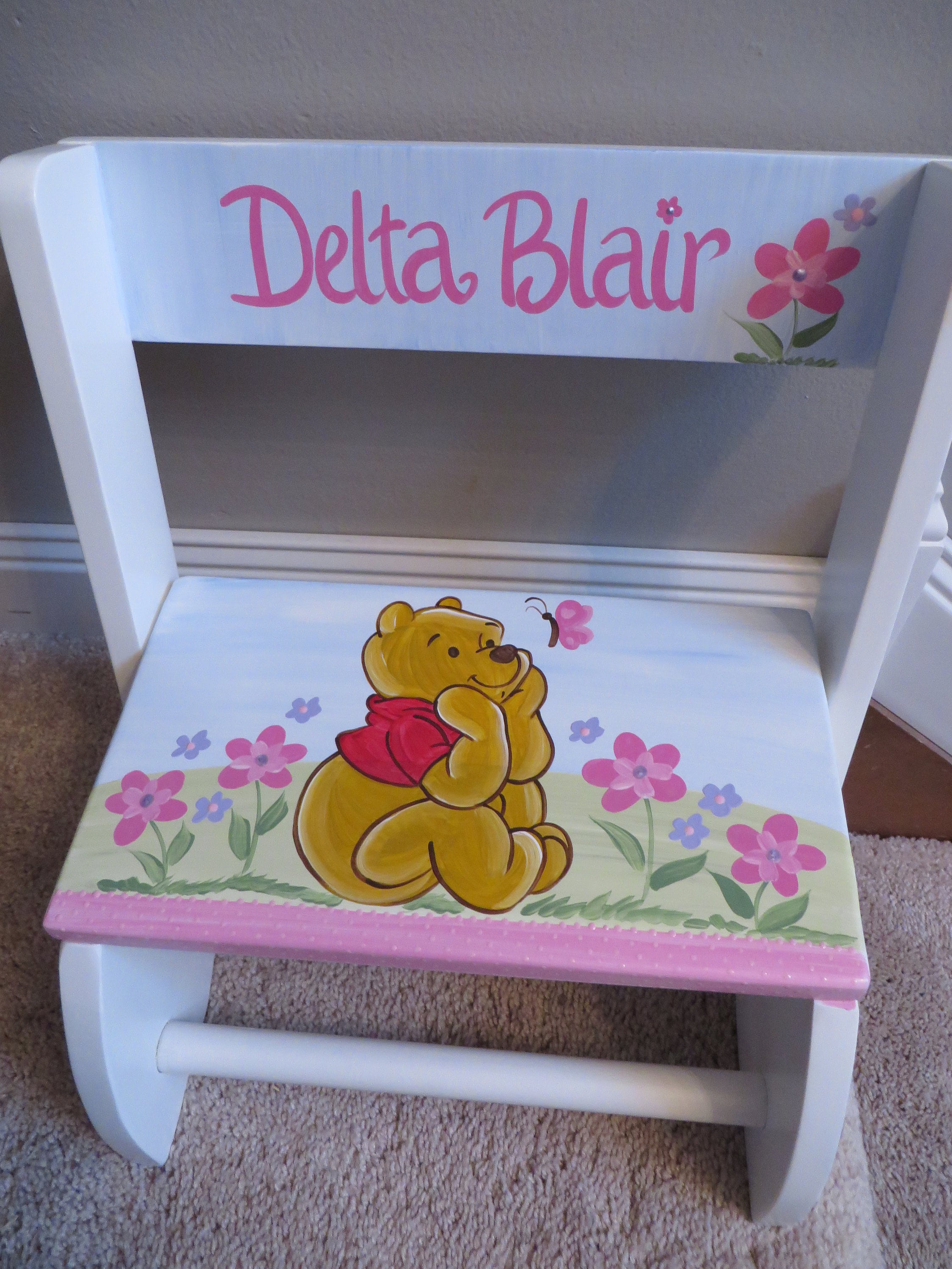 Personalized Chair Step Flip Stool Winnie the Pooh Floral - Etsy