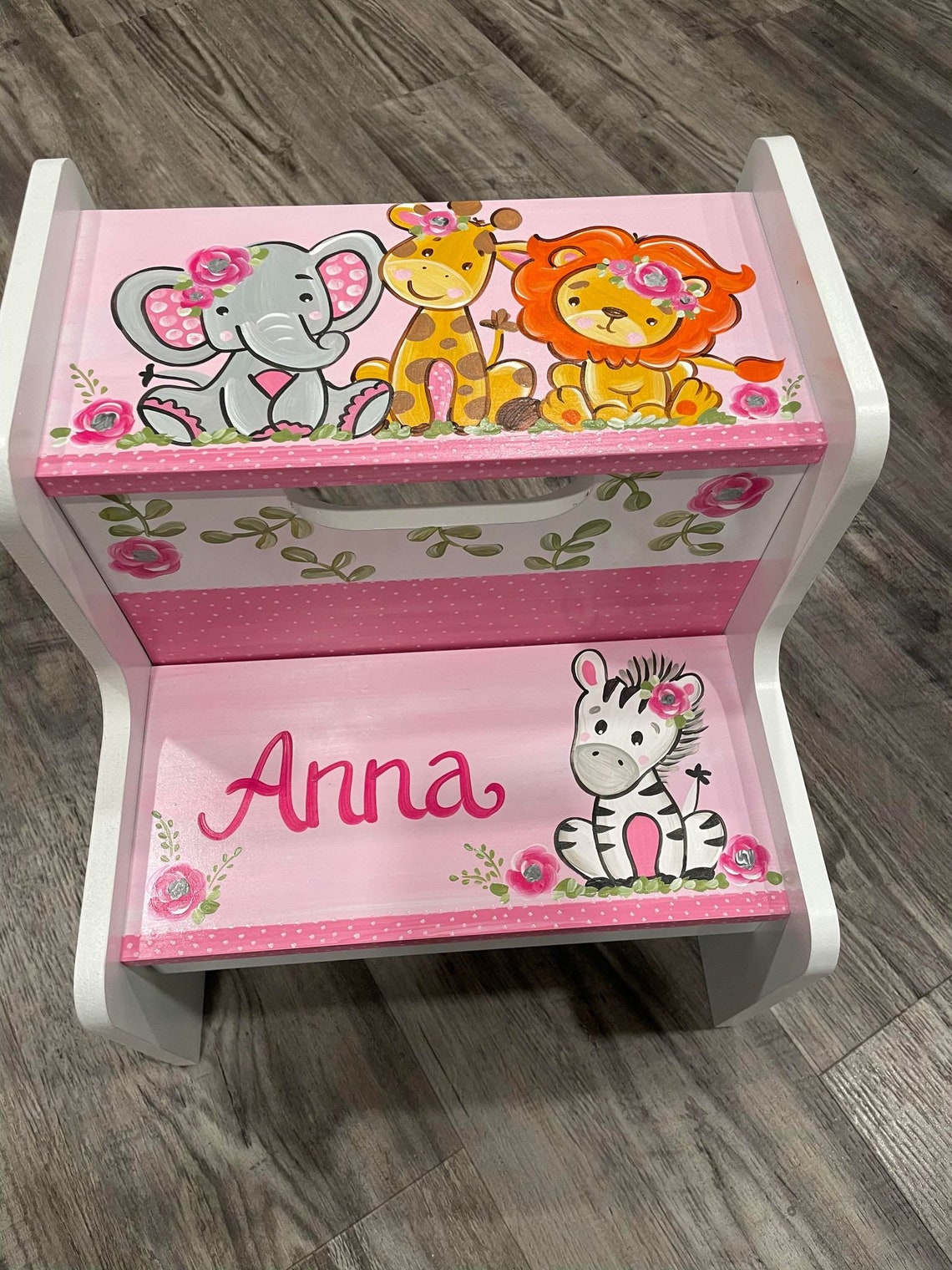 X-large Double Step Stool Pink Animal Safari - Etsy