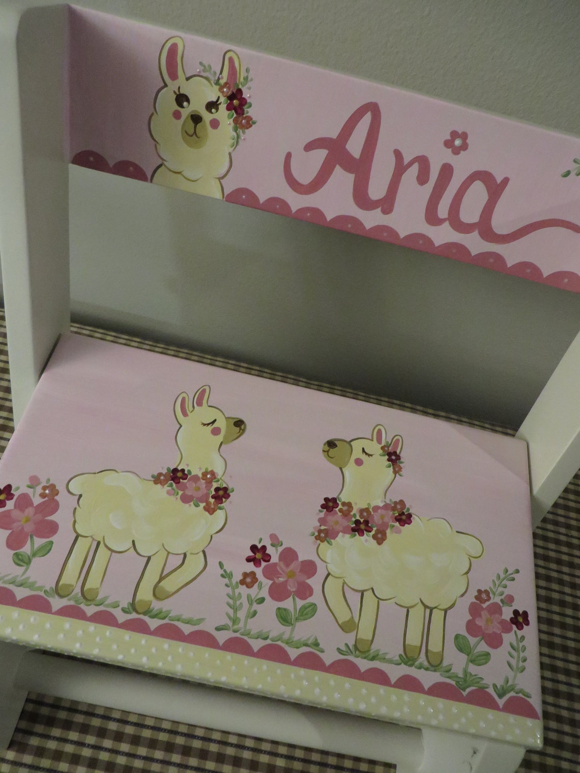 Personalized Chair Step Flip Stool Floral Llama | Etsy
