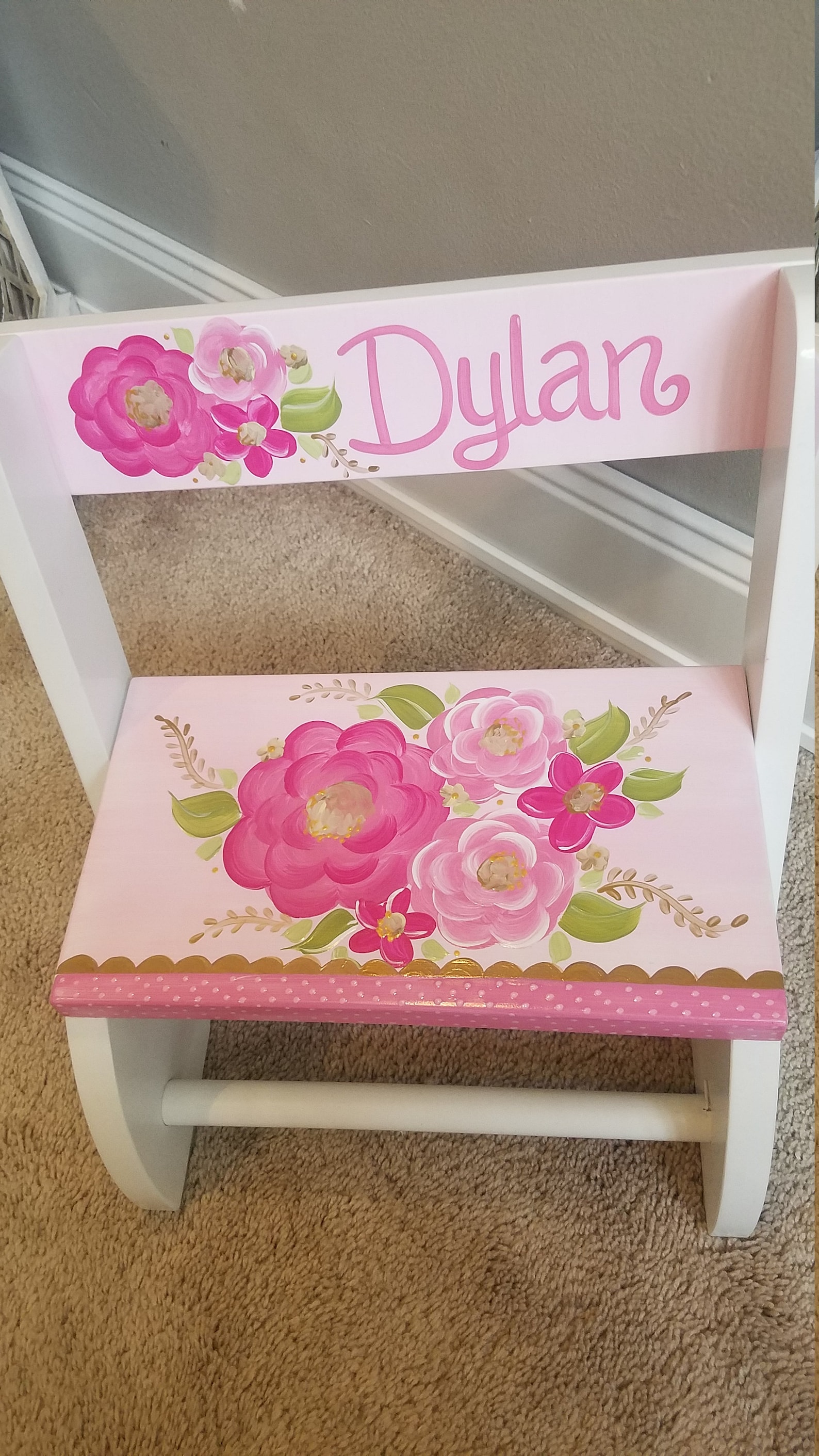 Personalized Chair Flip Step Stool Pink and Gold Florals - Etsy