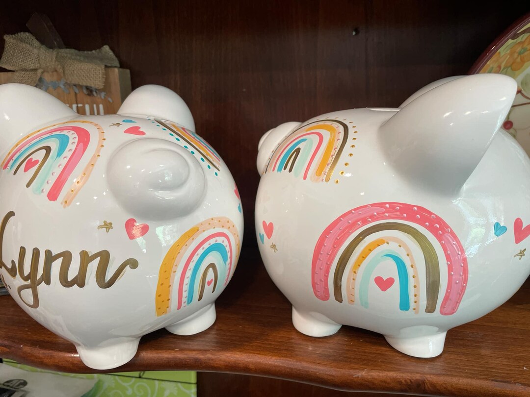 Personalized Hand Painted Piggy Bank Fun Boho Rainbow - Etsy