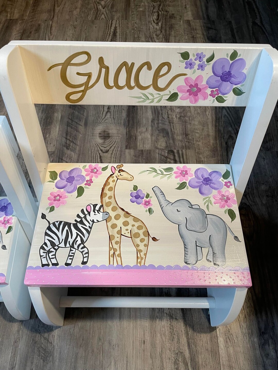 Hand Painted Personalized Extra Large Flip Step Stool Graces Floral ...