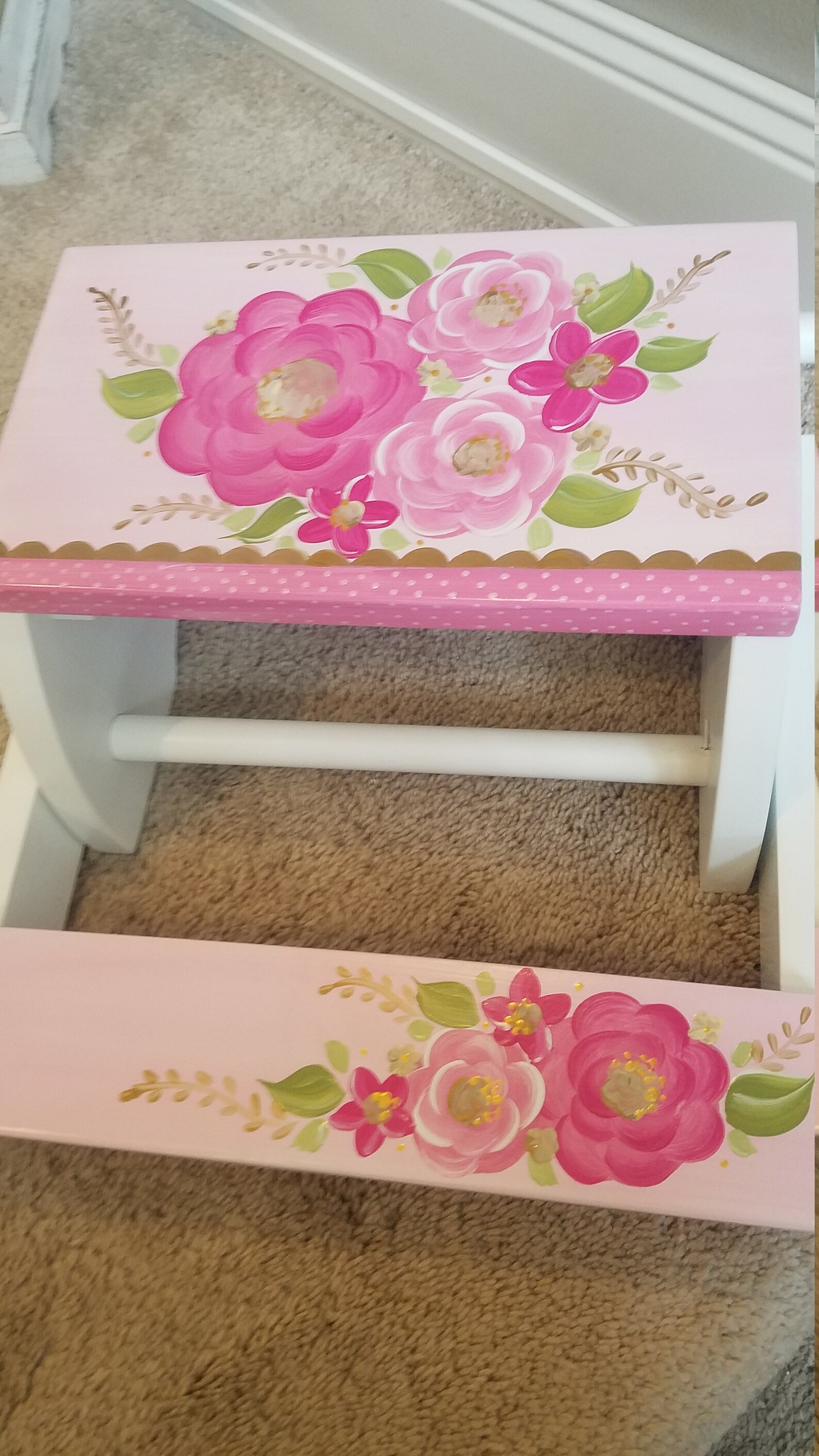 Personalized Chair Flip Step Stool Pink and Gold Florals - Etsy