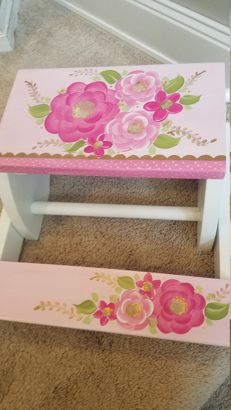 Personalized Chair Flip Step Stool Pink and Gold Florals - Etsy