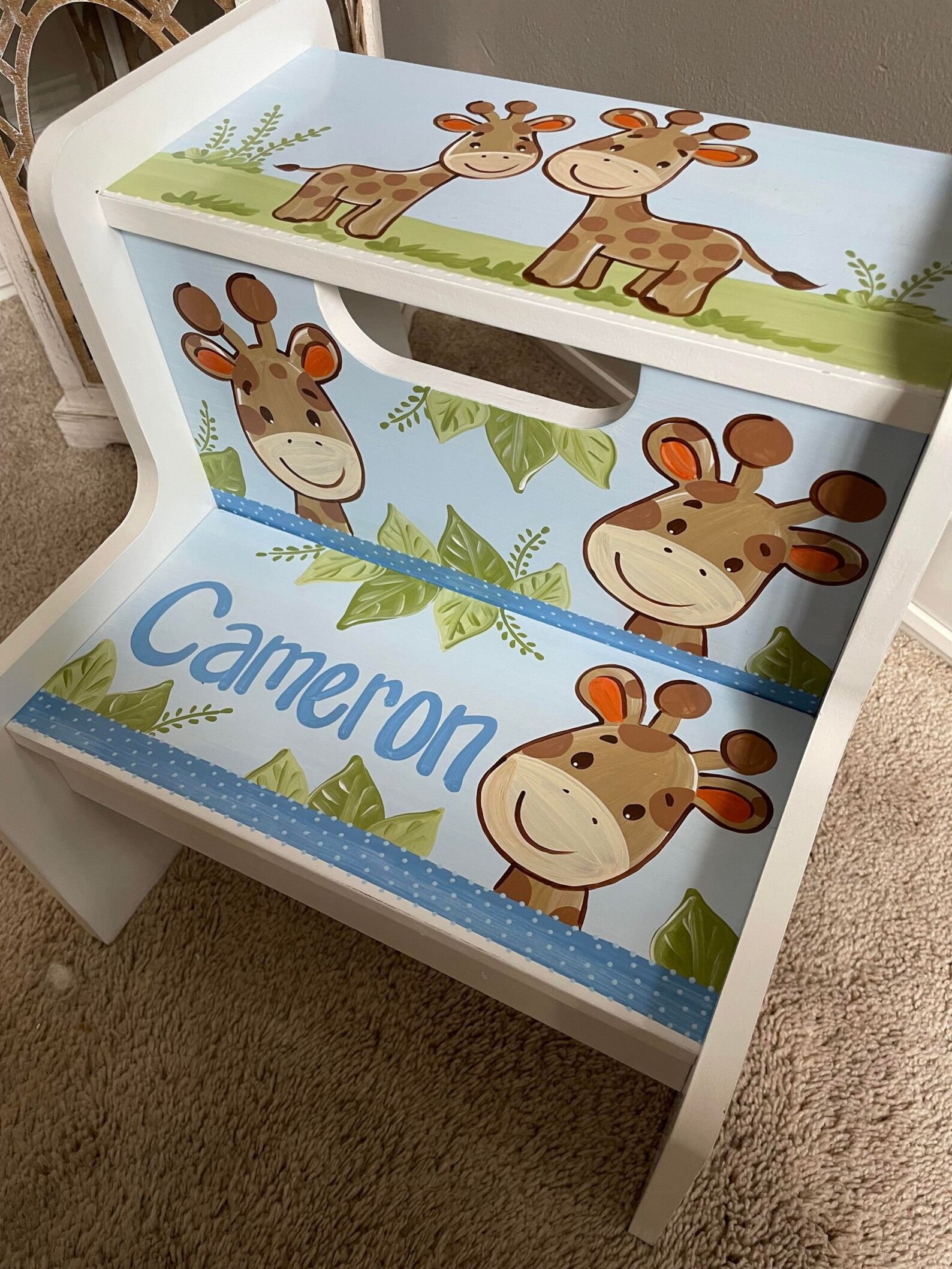 X-large Double Step Stool Pink Animal Safari - Etsy