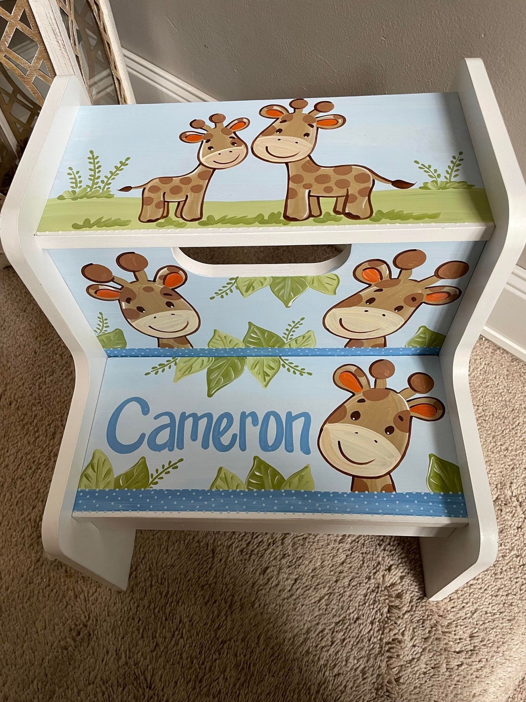 X-large Double Step Stool Blue Giraffe Fun - Etsy