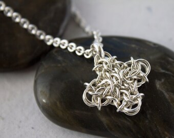 Oxidized Cross Pendant Chainmaille Necklace Argentium Sterling - Etsy
