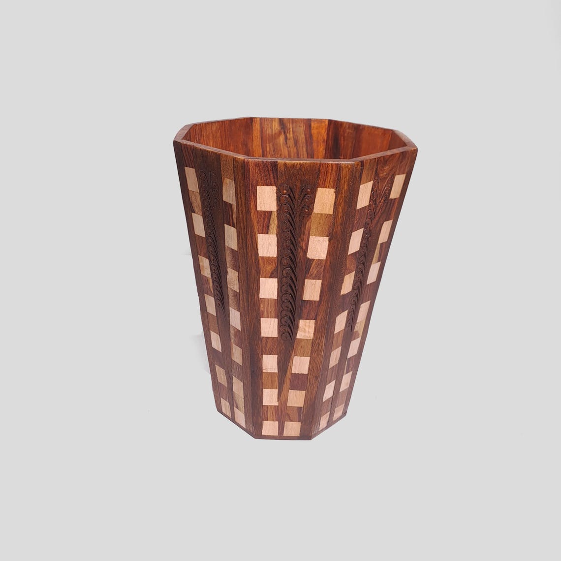 Handmade Wooden Waste Paper Bin, Wooden Trash Can, Trash Bin Rose Wood ...
