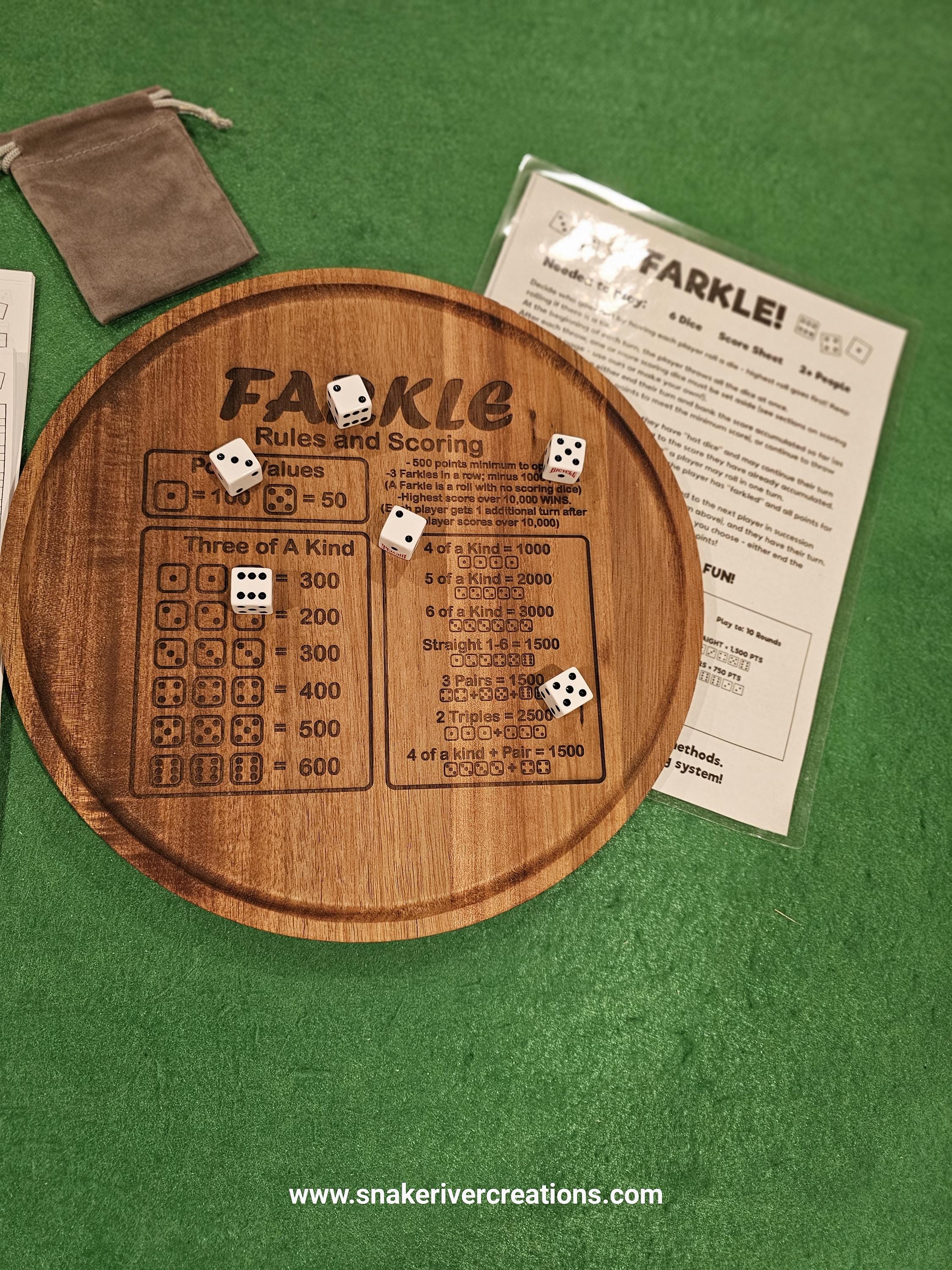 12 Farkle Game Board Includes Dice, Score Cards and Laminated ...