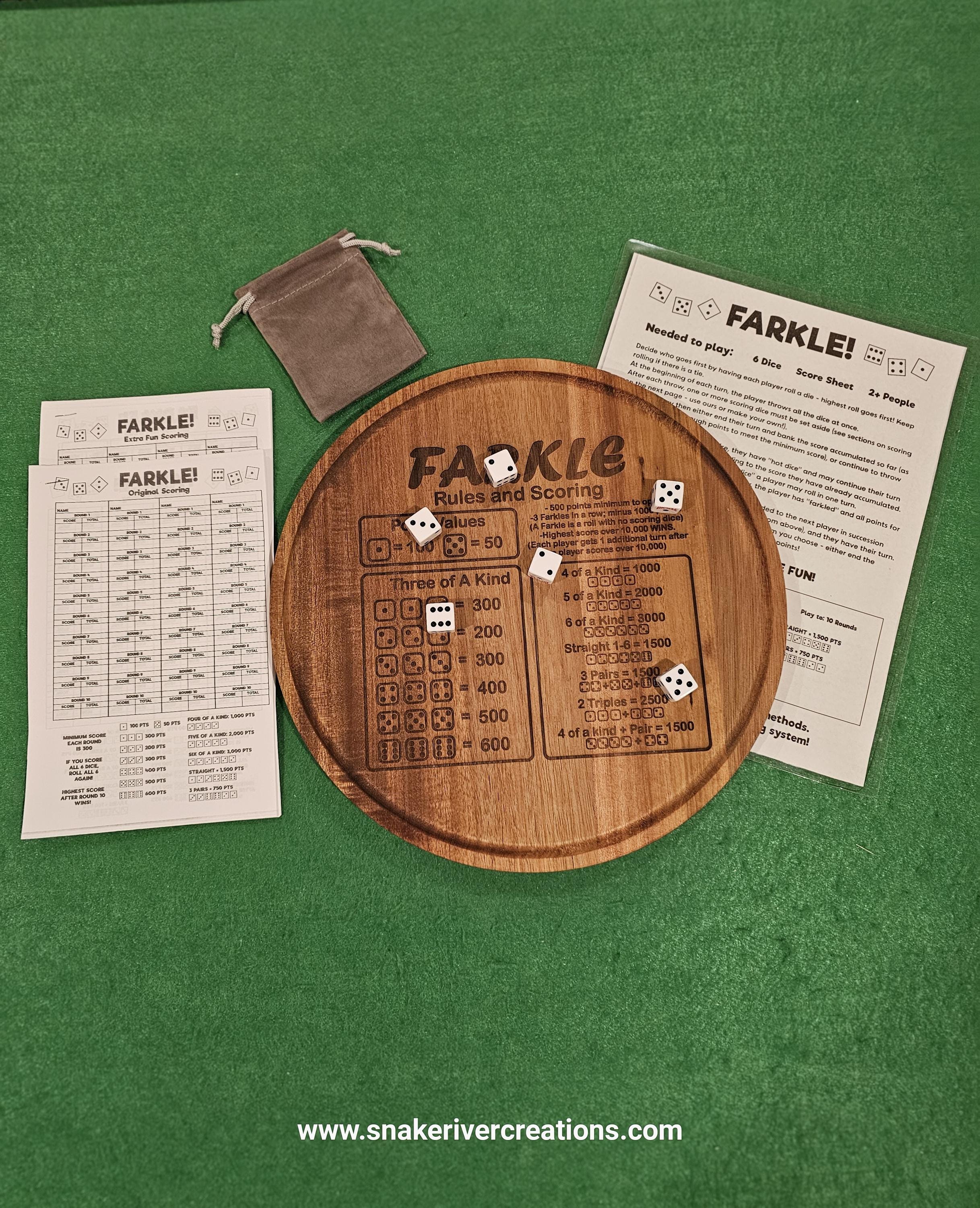12 Farkle Game Board Includes Dice, Score Cards and Laminated ...