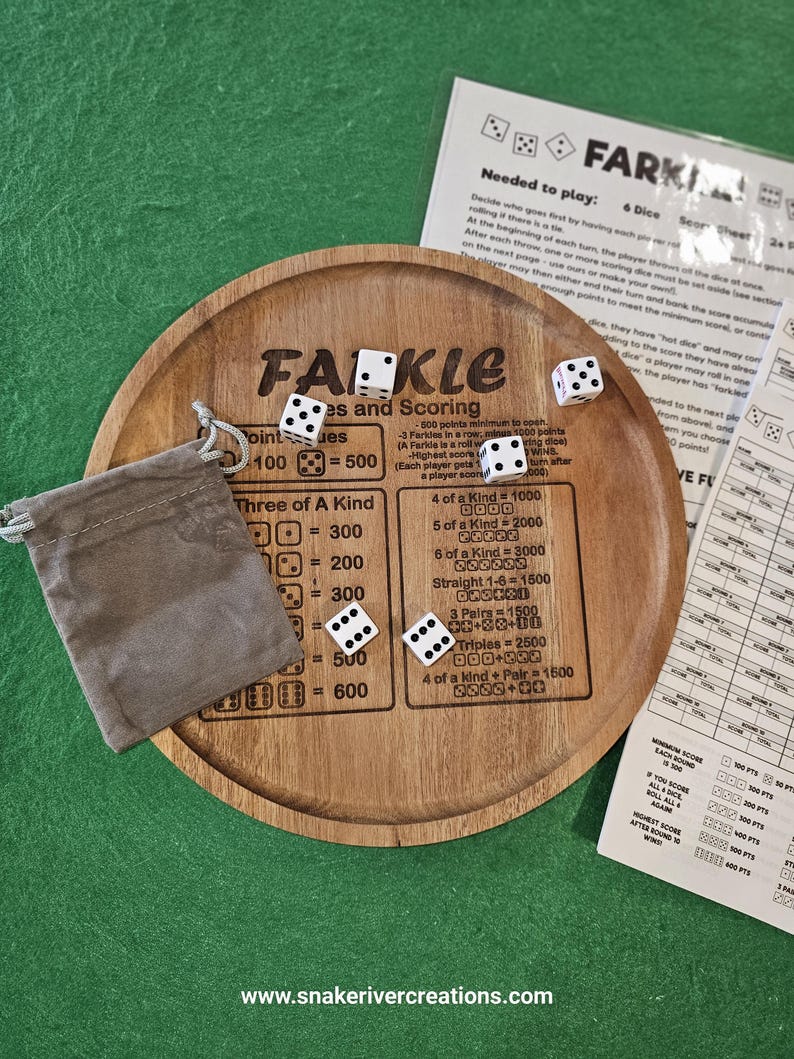 10 Farkle Game Board Includes Dice, Score Cards and Laminated Instructions - Etsy