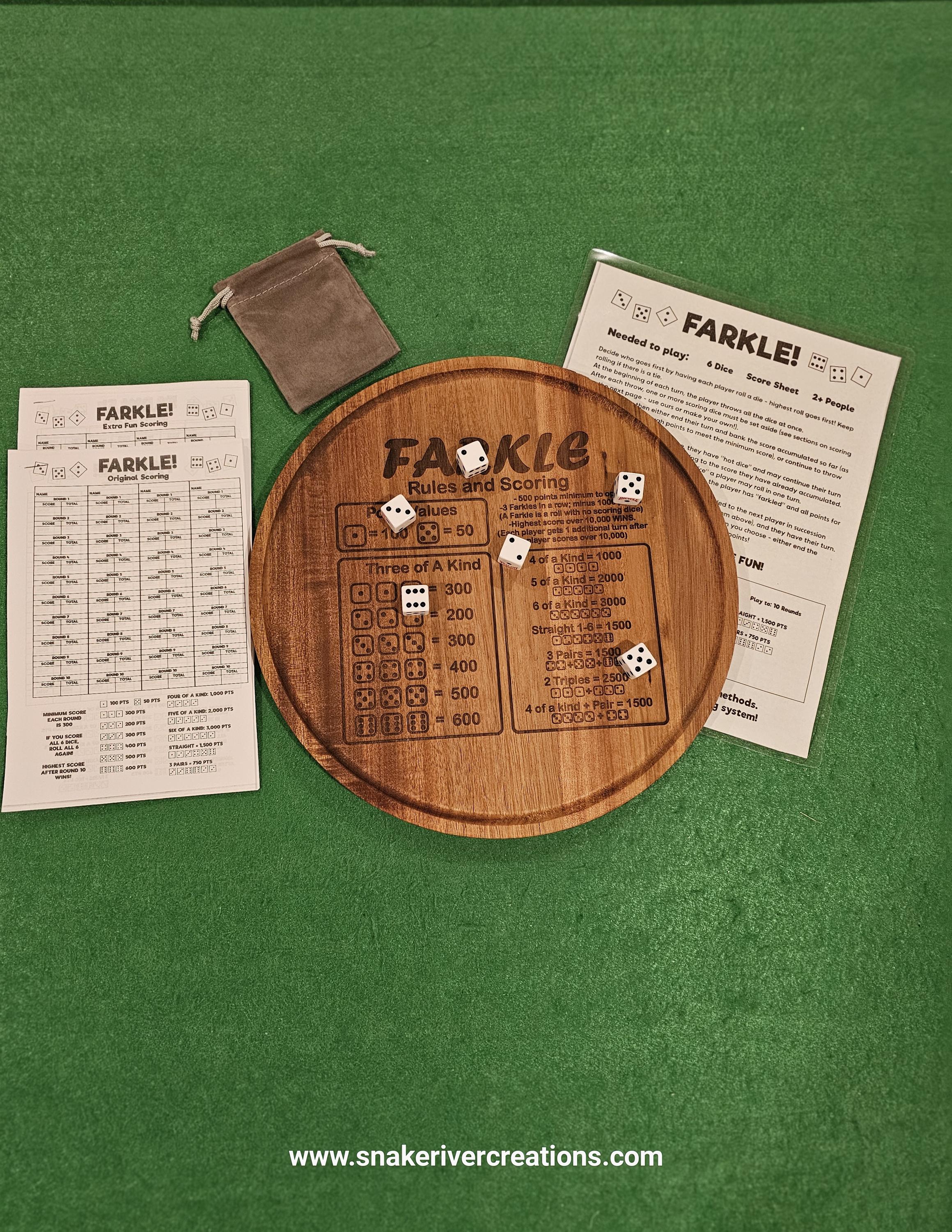 12 Farkle Game Board Includes Dice, Score Cards and Laminated ...