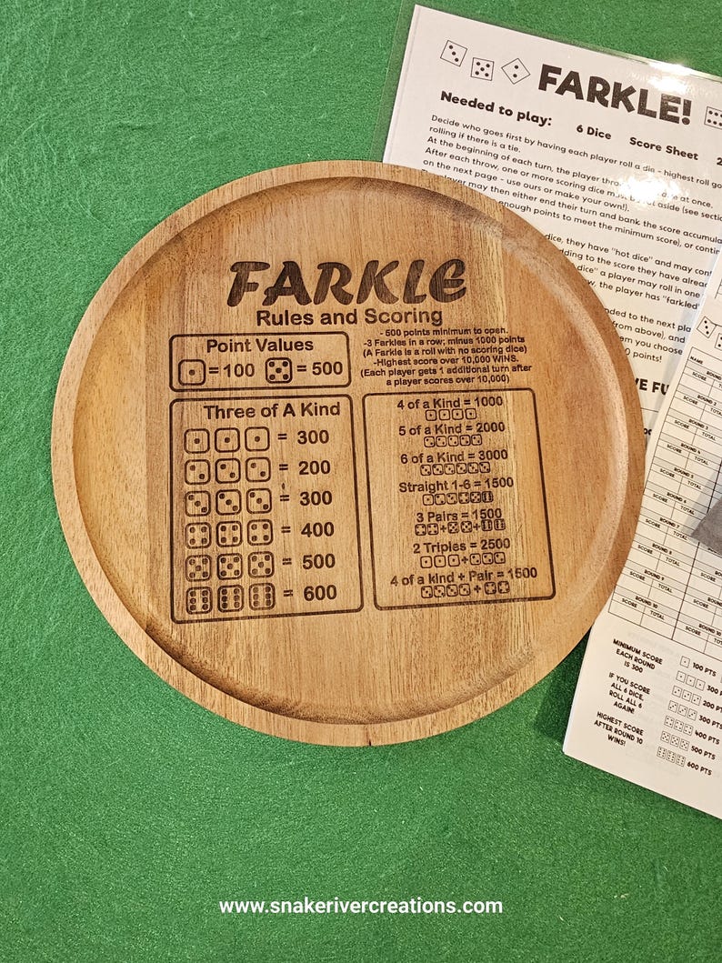 10 Farkle Game Board Includes Dice, Score Cards and Laminated ...