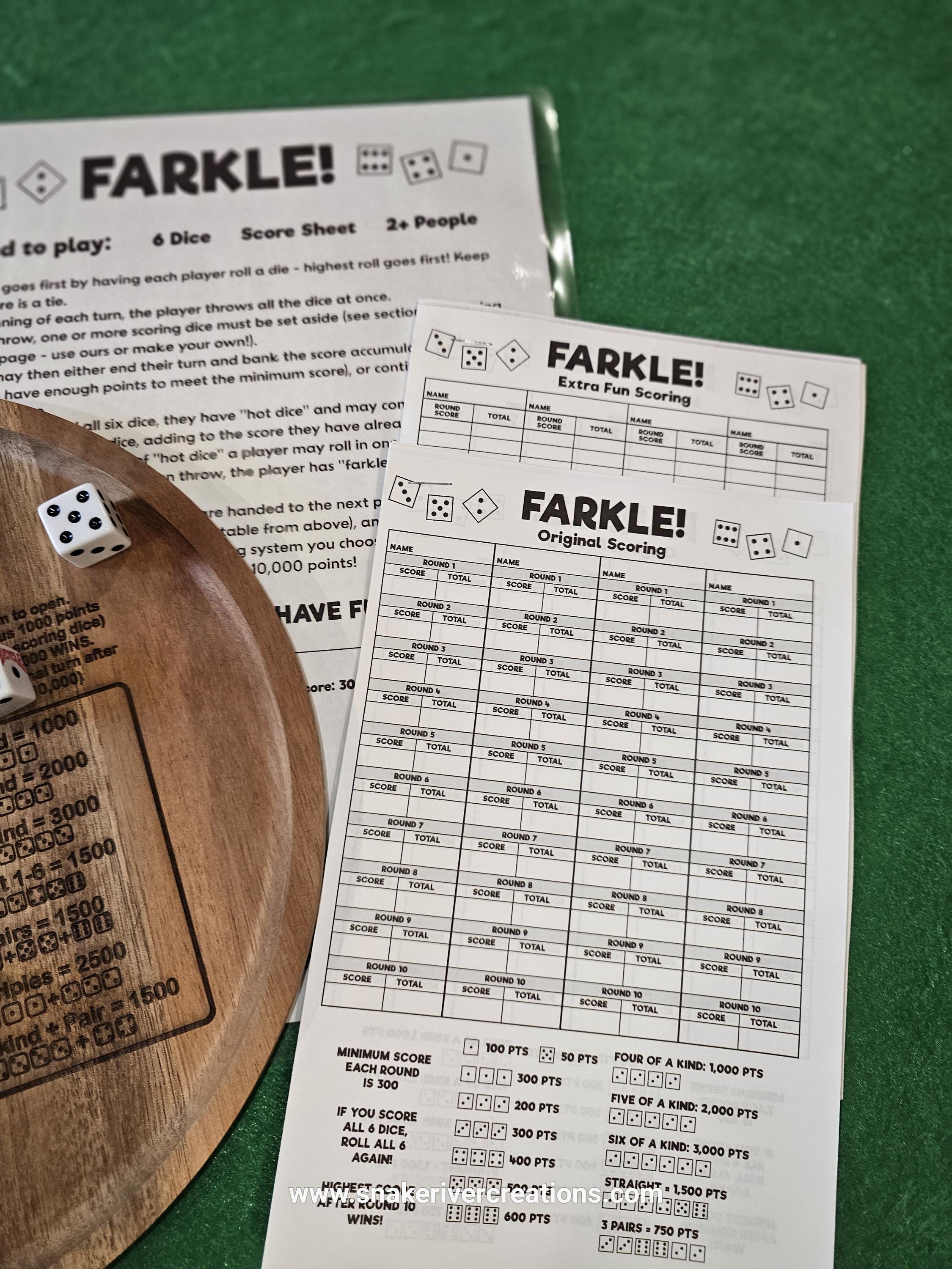 10 Farkle Game Board Includes Dice, Score Cards and Laminated ...