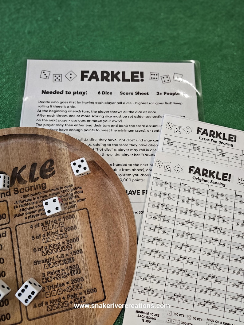 10 Farkle Game Board Includes Dice, Score Cards and Laminated Instructions - Etsy