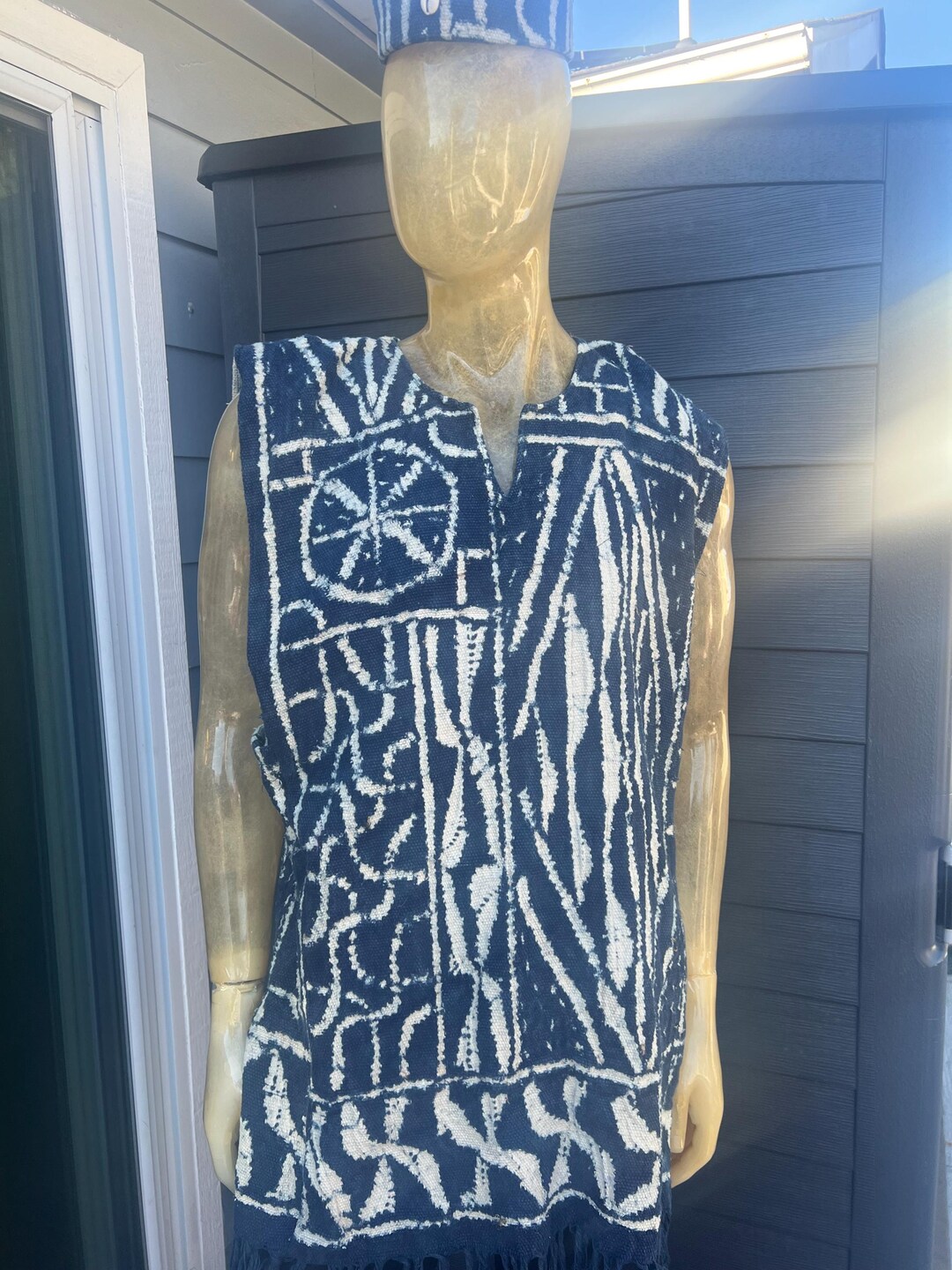 Ndop (bamileke) Tops/bami/indigo Blue Strip Woven Cloth/resist Dyeing ...