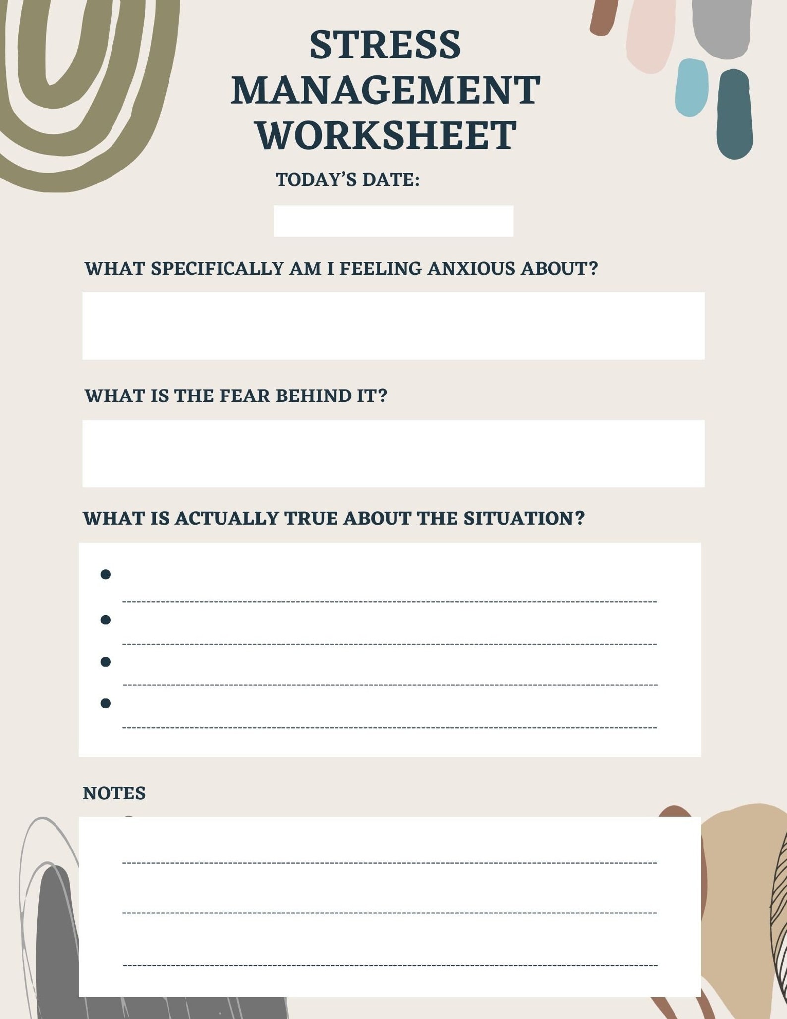 Stress Management Worksheet - Etsy