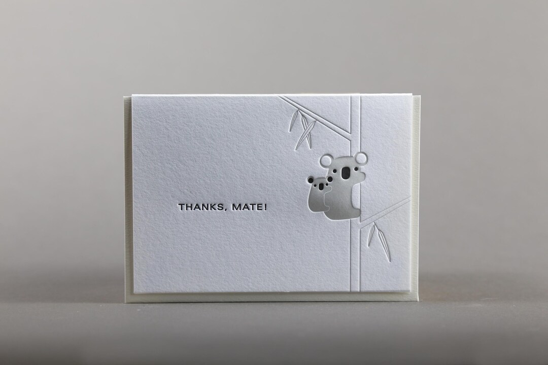 Koala Thanks Mate Thank You Letterpress Greeting Card - Etsy