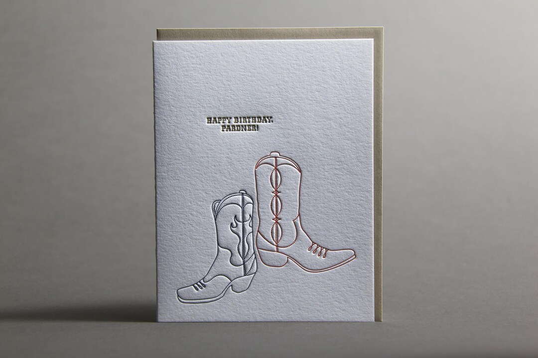 No. 211p: Western Boots Happy Birthday Pardner Letterpress Card - Etsy