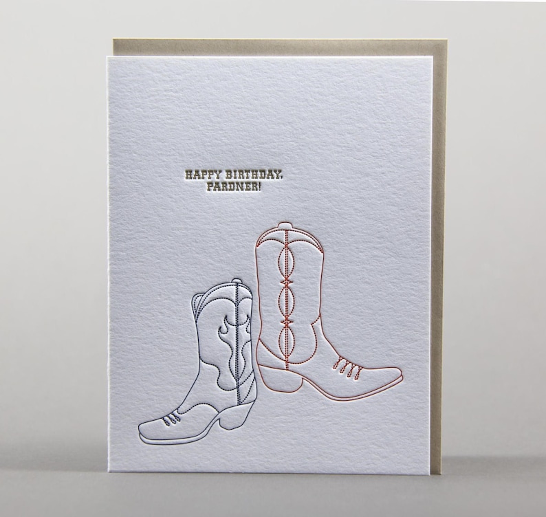 Western Boots Happy Birthday Pardner Letterpress Greeting Card - Etsy