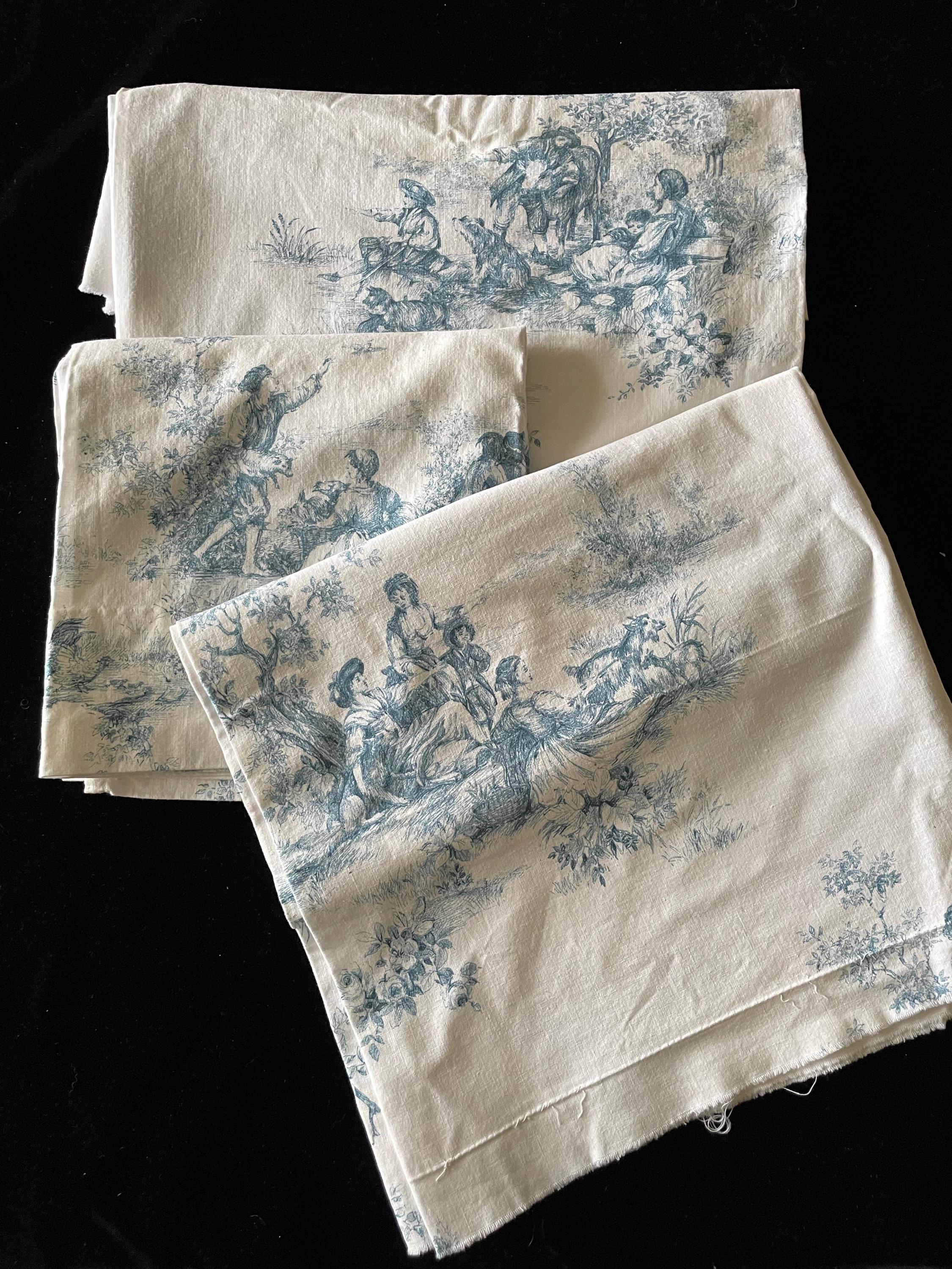 Vintage 1960s French Toile Cotton Fabric – Blue & White Country Scenes ...