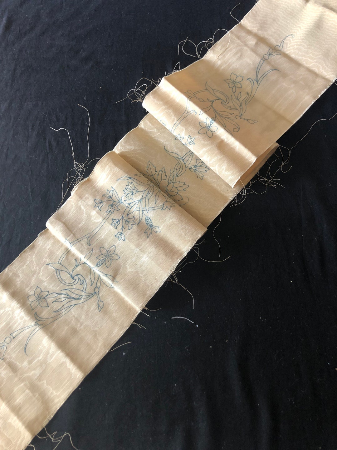 Antique French Shimmering Cream Watered Silk Sash for Embroidery C1910 ...