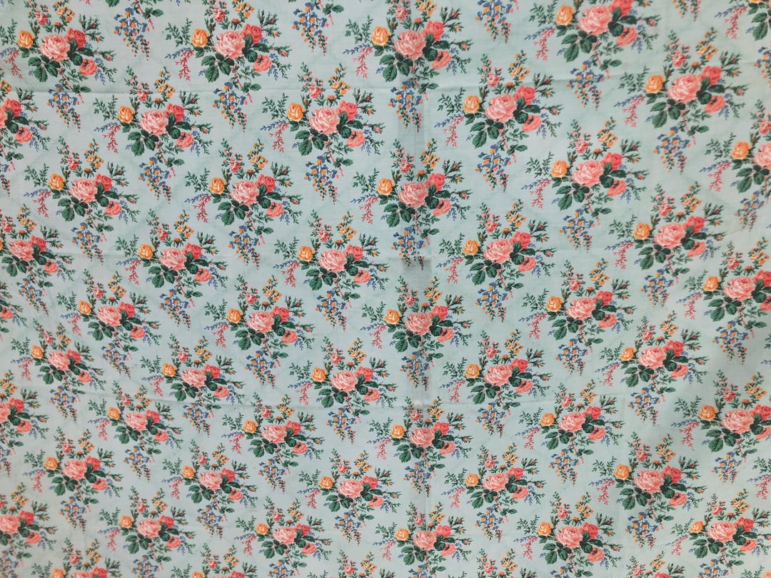 Vintage French LARGE PIECE 1930/40s ROMANEX Cabbage Roses Fabric 7ft 11 ...