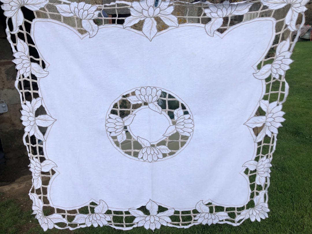 Exceptional Antique French 1920s Hand Cutwork Embroidered Square 100% ...