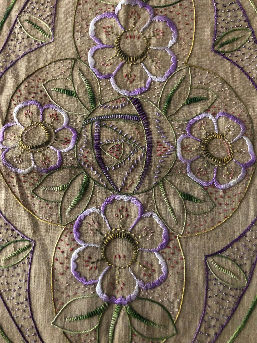 Beautiful Antique French Hand Embroidery Florals on Linen Table Runner ...